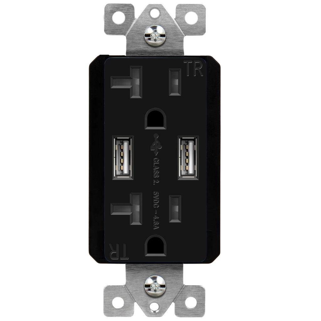 Dual USB Charger 4.8A with 20A Tamper-Resistant Duplex Receptacles