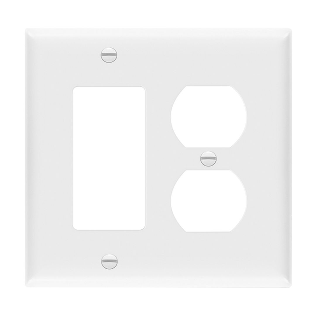 2-Gang Combo Wall Plate | Duplex/Decorator | Mid-Size | White | Reside
